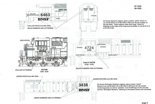 HO Scale Microscale 87-1035 BNSF ex-BN ATSF Renumbering Diesels Decal – Sidetrack Hobby