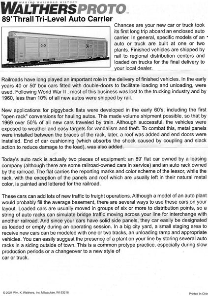 Walthers Proto 920-101429 TTX Trailer Train 89' Thrall Tri-Level Auto – Sidetrack Hobby