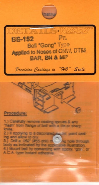 HO Scale Details West BE-152 Bell "Gong" Type Applied to Noses of CNW ...