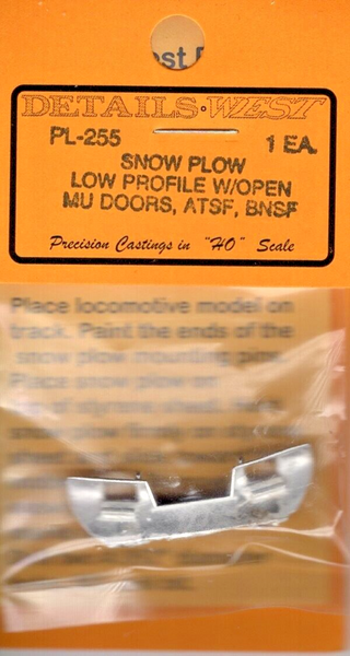 HO Scale Details West PL-255 Snow Plow Low Profile w/Open MU Doors, AT ...