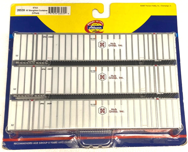 HO Scale Athearn 26539 HUB Group Patched 53' Stoughton Container (3) p ...