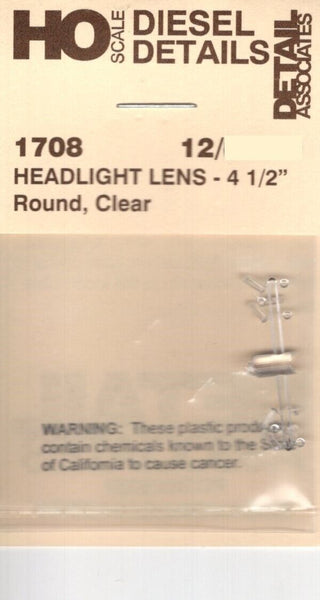 HO Scale Detail Associates 1708 Headlight Lens - 4-1/2" Round, Clear 1 ...