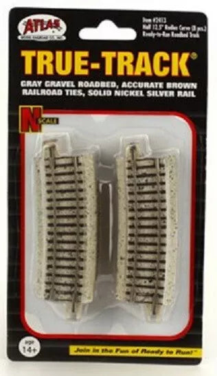 N Scale Atlas True Track 2413 Code 65 12-1/2" Radius 1/2 Curve pkg (8 ...