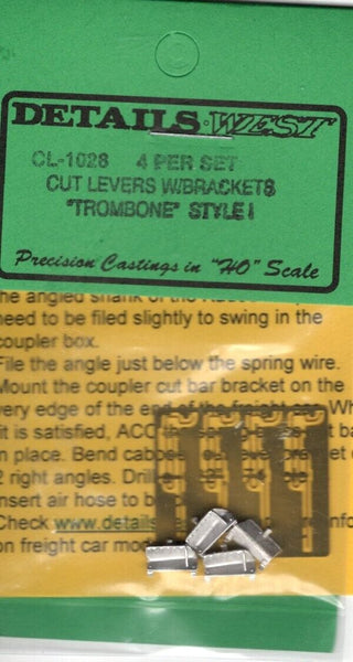 HO Scale Details West CL-1028 4 Per Set Cut Levers w/brackets "Trombon ...