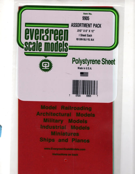 Evergreen 9905 Styrene Sheet Color Assortment Pack .010 x 6 x 12" pkg ...