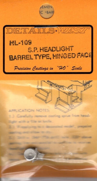 HO Scale Details West HL-109 SP Headlight Barrel Type, Hinged Face ...