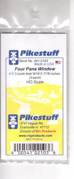 HO Scale Pikestuff 541-2103 Four Pane Window pkg (3) – Sidetrack Hobby