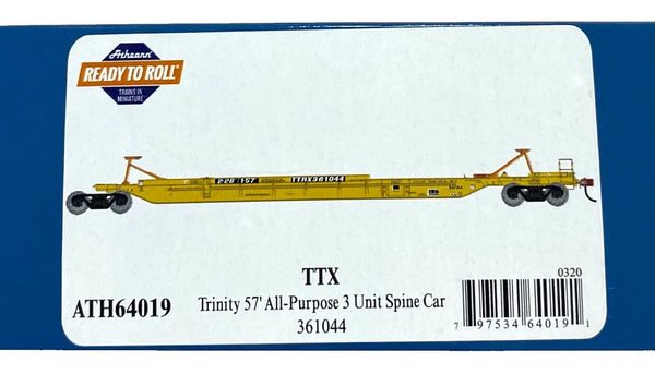 HO Scale Athearn 64019 TTX 361044 57' All Purpose 3 unit Spine Car ...