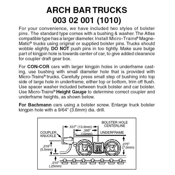 N Scale Micro Trains 302001 Arch Bar Trucks w/Assemble Short Couplers ...
