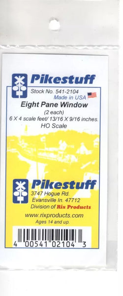 HO Scale Pikestuff 541-2104 Eight Pane Window pkg (2) – Sidetrack Hobby
