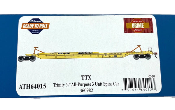 HO Scale Athearn 64015 TTX 360982 57' All Purpose 3 unit Spine Car ...