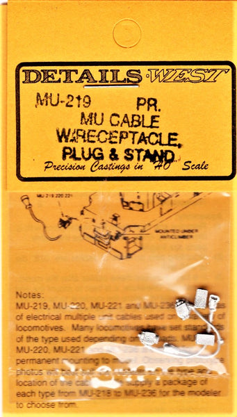 HO Scale Details West MU-219 MU Cables Receptacle Single-Plug & Stand ...