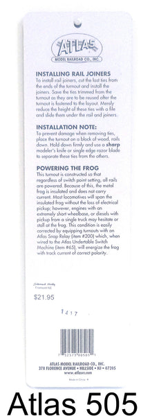 HO Scale Atlas 505 Code 83 #6 Left-Hand Super Switch/Turnout ...