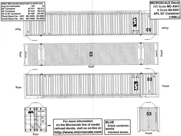 HO Scale Microscale MC-4341 American President Line APL 53' Container ...