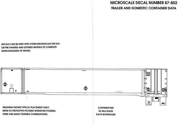 HO Scale Microscale 87-852 Domestic Trailer & Container Data Decal Set ...