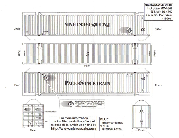 HO Scale Microscale MC-4342 Pacer Stacktrain 53' Containers, 1999+ Dec ...
