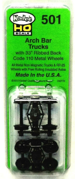 HO Scale Kadee #501 Arch Bar Trucks with 33" Ribbed Back Wheels (1) pr ...