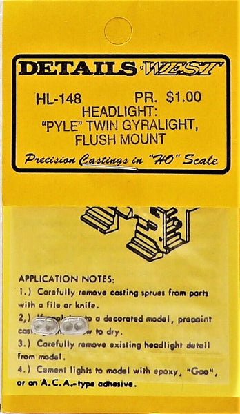 HO Scale Details West HL-148 Pyle Gyralight Twin Flush Mount Headlight ...