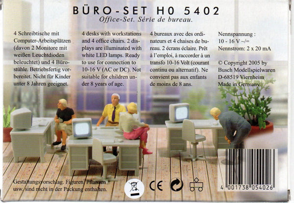 HO Scale Busch Gmbh & Co Kg 5402 Office Set w/ Lighted Computer Workst ...