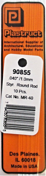 Plastruct 90855 MR-60 Styrene Round Rod .040" (10) pcs – Sidetrack Hobby