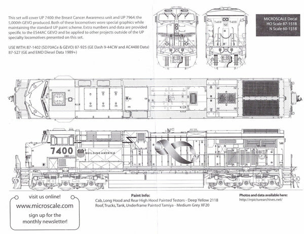 HO Scale Microscale 87-1518 UP Union Pacific 7400 Pink Ribbon ES44AC D ...