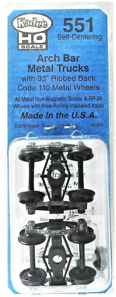 HO Scale Kadee #551 Arch Bar Self Centering Trucks w/33" Ribbed Back W ...