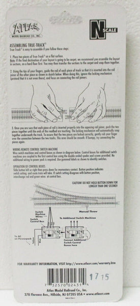 N Scale Atlas True Track 2431 12.5" Remote Right Hand Turnout ...