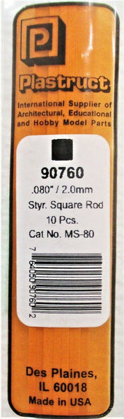 Plastruct 90760 MS-80 Styrene Square Rods .080 x 10" Long pkg (10 ...