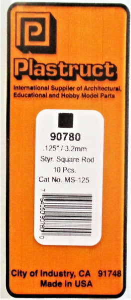 Plastruct 90780 MS-125 Square Styrene Rod .125 x 10" Long pkg (10 ...
